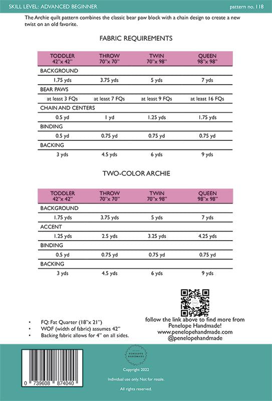 Archie Paper Pattern by Penelope Handmade – QuiltwithMissKate