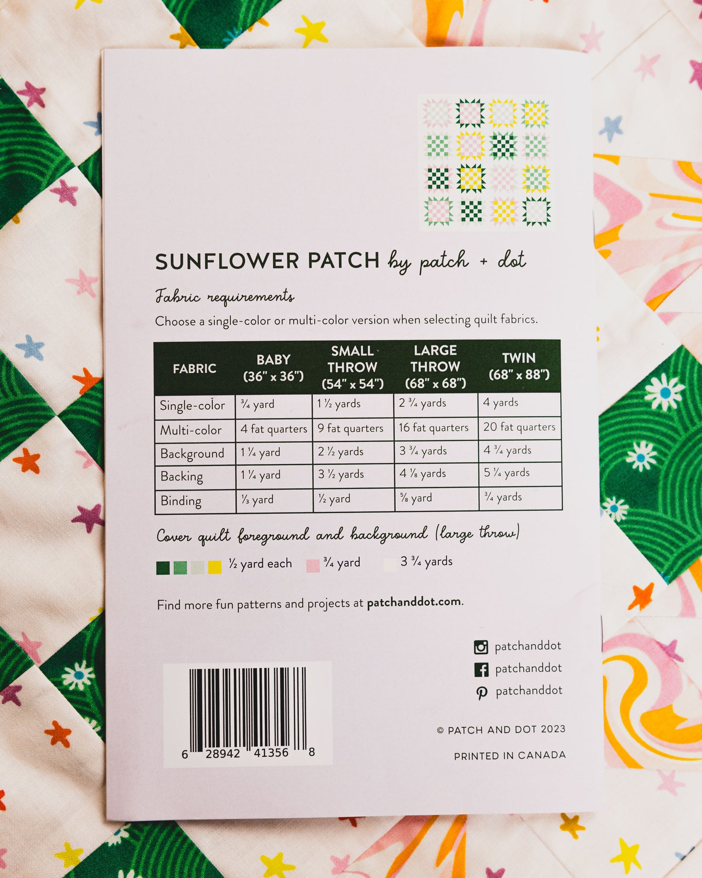 Sunflower Patch Paper Pattern by Patch + Dot – QuiltwithMissKate